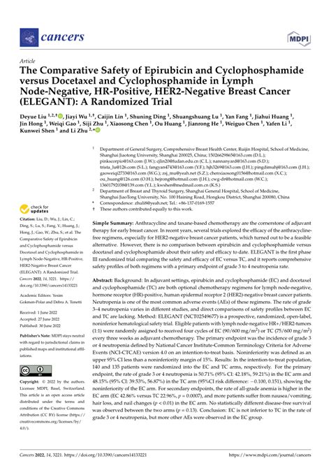 Pdf The Comparative Safety Of Epirubicin And Cyclophosphamide Versus