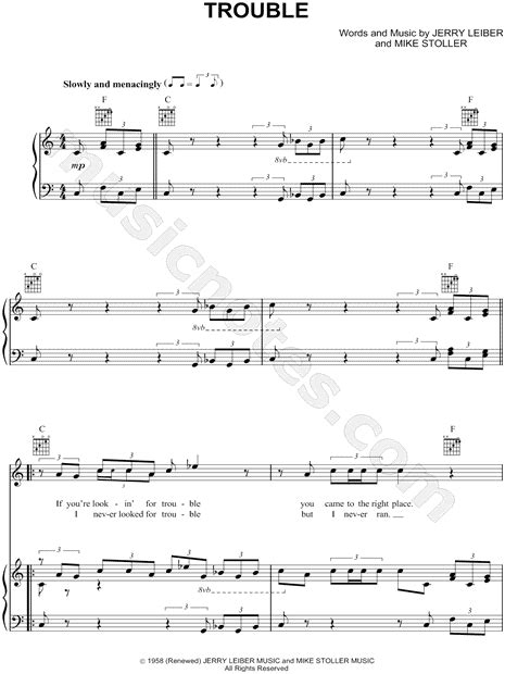 Elvis Presley Trouble Sheet Music In C Major Transposable