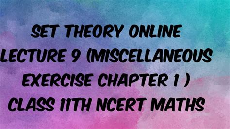 Class 11th Maths Chapter 1 Set Theory Youtube