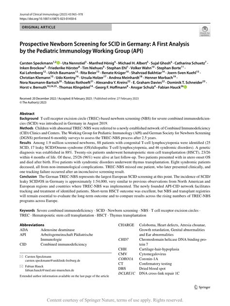 Pdf Prospective Newborn Screening For Scid In Germany A First