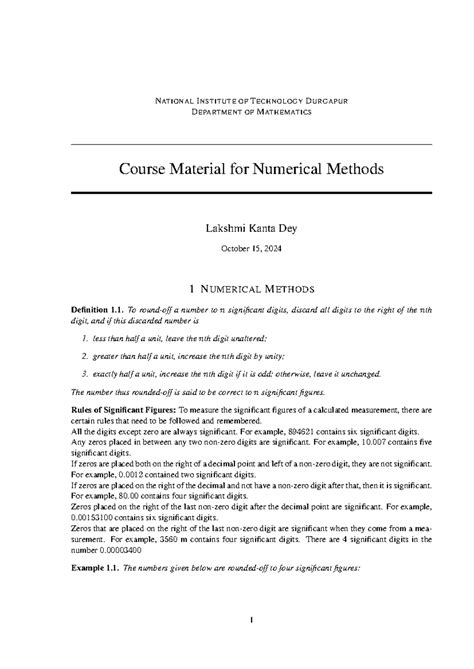 Course Materials Numerical Methods National Institute Of Technology