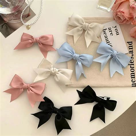 Y 2pcs Set Elegant Bow Ribbon Hair Clips Women Solid Color Satin
