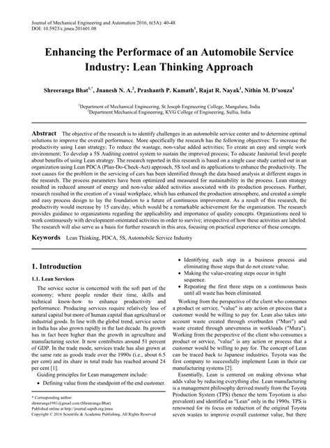 Lean Thinking Pdca 5s Automobile Service Industry Docslib