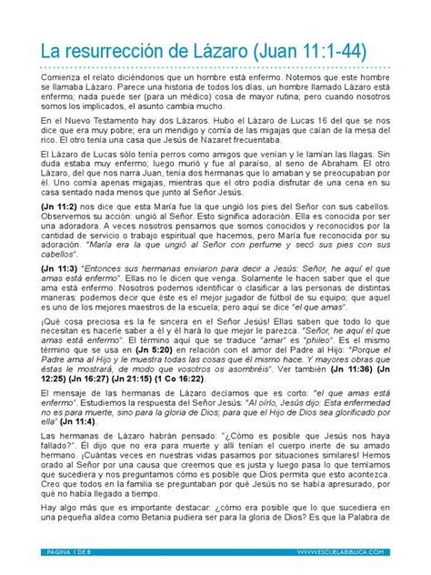 La Resurrección De Lázaro Juan 111 44 Pdf Cristo Título María