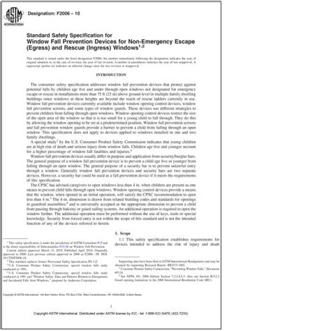 Astm F 2006—10 Standard Safety Specification For Window Fall Prevention