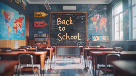 Inside Of A Classroom With Back To School On The Chalkboard Back To