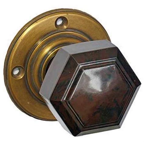 Black Bakelite Brolite Stepped Round Lg Door Knobs Reborn Bakelite