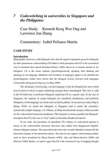 Pdf Code Switching In Universities In Singapore And The Philippines