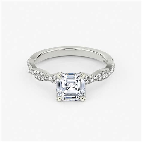 Twisted Classic Solitaire Asscher Engagement Ring Double Pavé Band