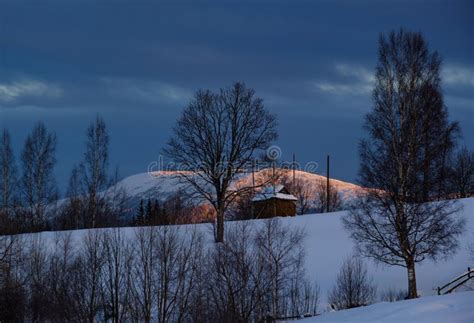 Small And Quiet Alpine Village Outskirts And Winter Sunrise Snowy