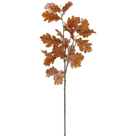 33 Iced Artificial Oak Leaf Stem Brown — Silks