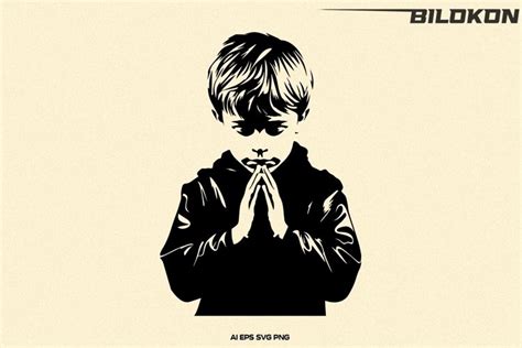 Little Boy Prays To God Praying Boy Statue Svg Vector