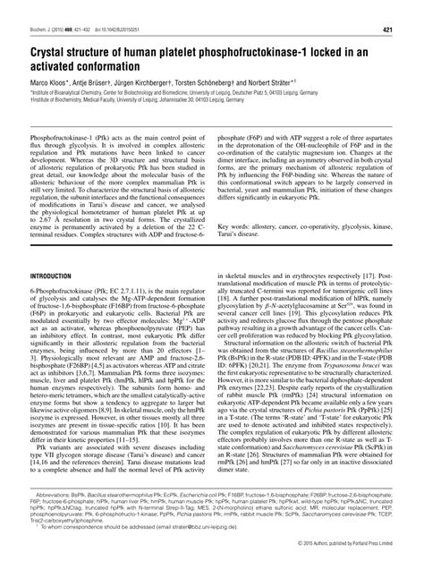 Pdf Crystal Structure Of Human Platelet Phosphofructokinase 1 Locked In An Activated Conformation
