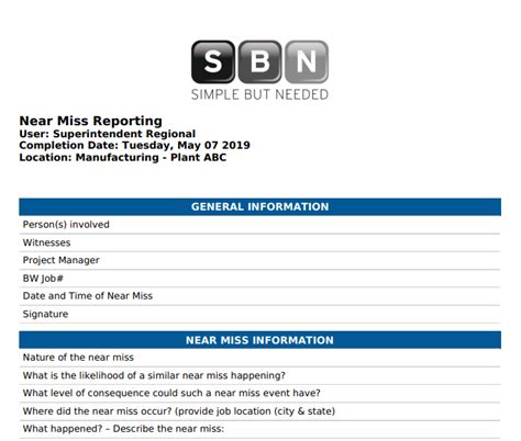 Near Miss Reporting Form Ehs Software Solutions Sbn Software