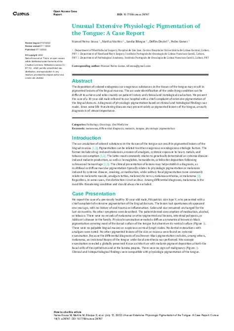 Pdf Unusual Extensive Physiologic Pigmentation Of The Tongue A Case
