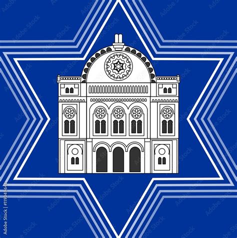 Synagogue Drawing Inside David Star Shape Jewish Religious Symbolism White Synagoque