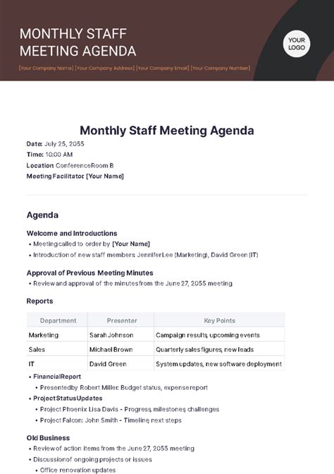 Staff Meeting Agenda Template 7 Staff Meeting Agenda Templates