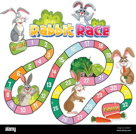 Colorful Board Game With Playful Rabbit Characters Stock Vector Image