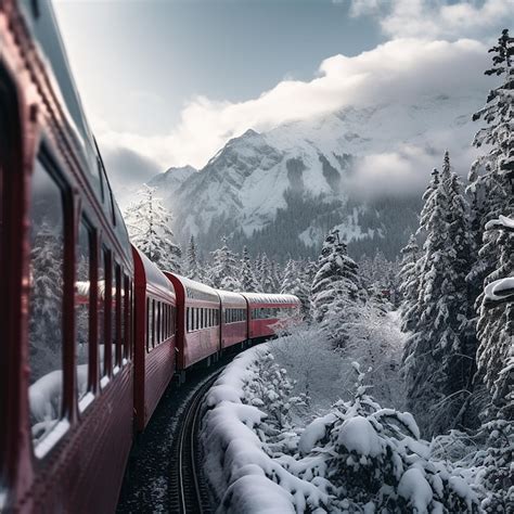 Premium Photo Train Passes Through The Snow Covered Mountains