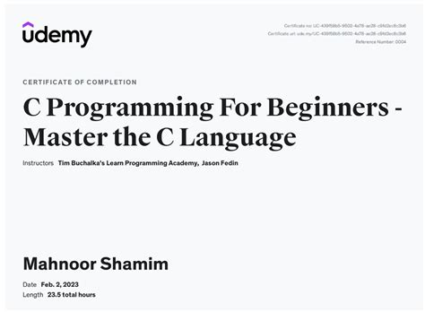 Mahnoor Shamim On Linkedin Cprogramming Certificate Programming Softwaredevelopment Udemy