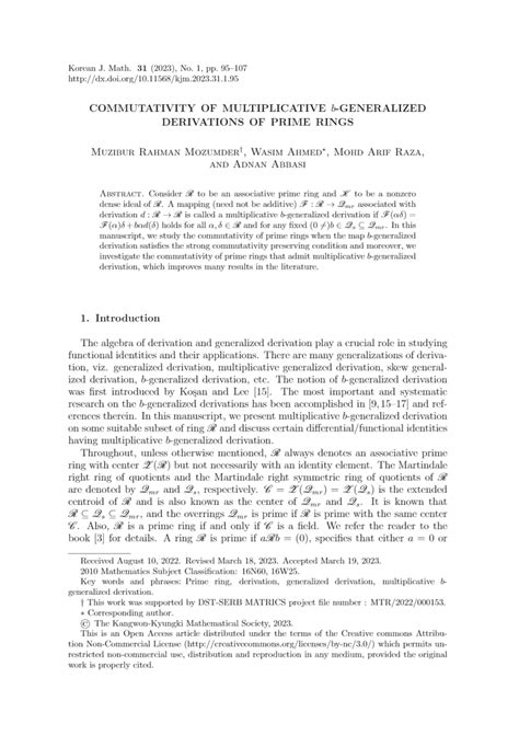 Pdf Commutativity Of Multiplicative B Generalized Derivations Of Prime Rings
