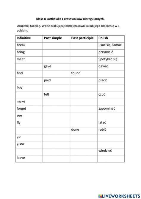 English Irregular Verbs List Free Pdf
