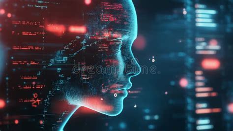 Artificial Intelligence Face Emerging From Binary Code Stream Stock