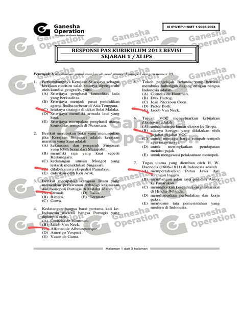 Responsi Pas Sejarah Set 1 11 Ips K13 Revisi Pdf