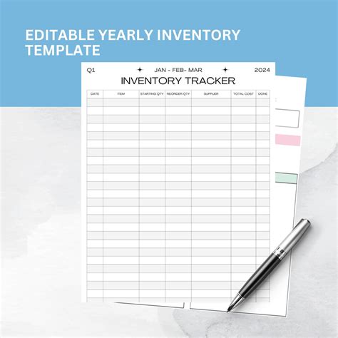 Inventory List Template Yearly Inventory Tracker Printable Inventory