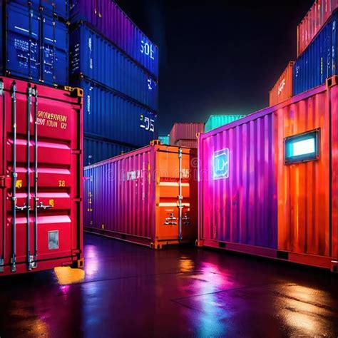 Cargo Containers Stacked High Technology Modern Advanced Shipping Tech
