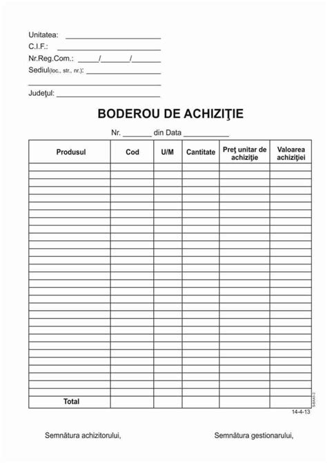 Borderou Achizitii A5 Silvaniaprint