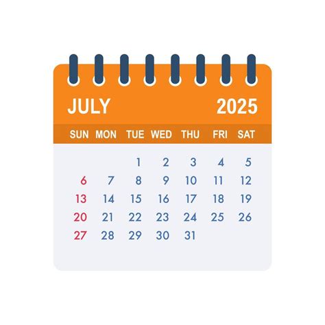 July 2025 Calendar Page Illustrating Days Weeks And Months 55796609