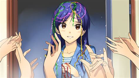 Safebooru 1girl Andou Shuuki Blue Hair Blue Jacket Blush Brown Eyes