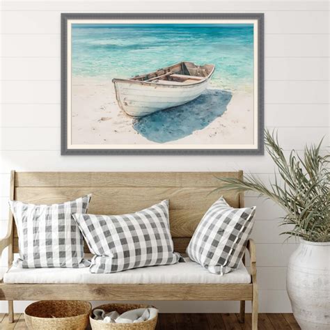 Wooden Rowboat On Tropical Shore • Coastal Beach Wall Art • Nautical