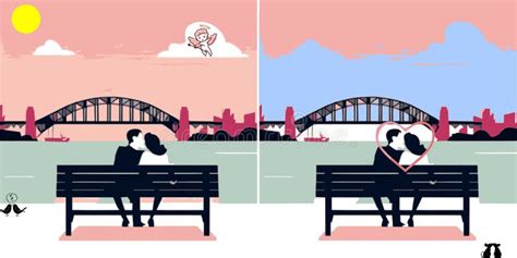 Spot The Difference Sydney Bridge Lovers Vector Illustration Stock