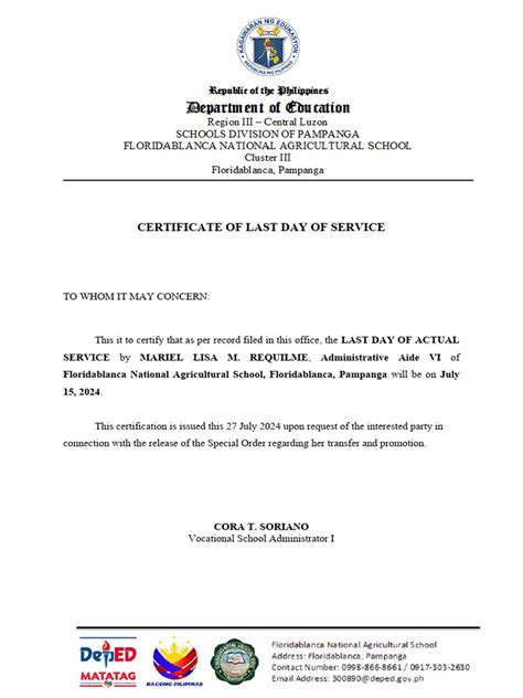 Certificate Of Last Day Of Service Pdf