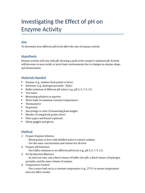 Effect Of Ph On Enzyme Activity Pdf Ph Enzyme Assay