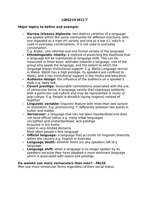 Ling219 W12 T Summary Of Tutorial Notes Ling219 W12 T Major Topics