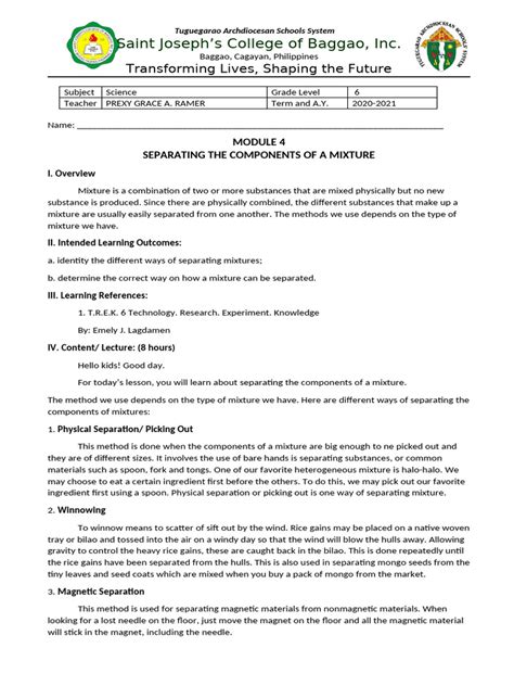 Module 4 Science 6 Pdf Distillation Mixture