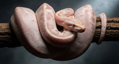 Captivating Albino Burmese Python With Pink Scales Coiled Around A Tree