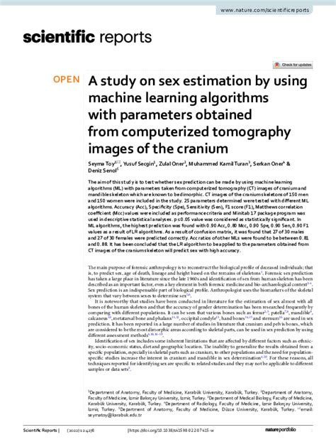 Pdf Sex Estimation From Ct Images Using Ml