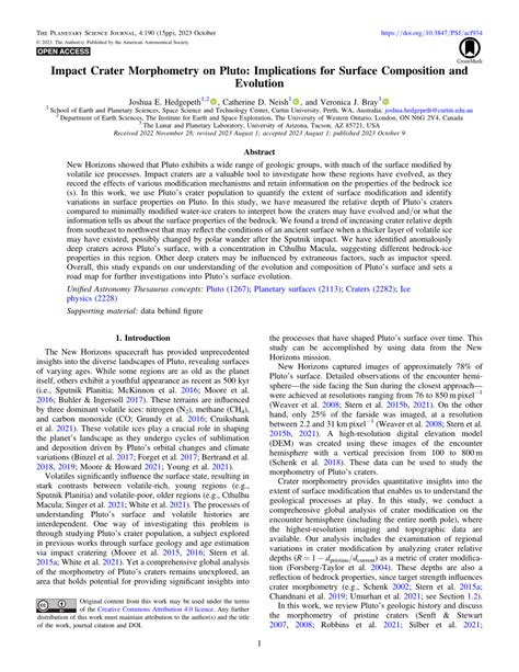 Pdf Impact Crater Morphometry On Pluto Implications For Surface