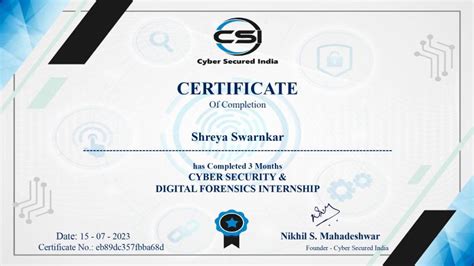 Shreya Swarnkar On Linkedin Cybersecurity Internshipcompletion