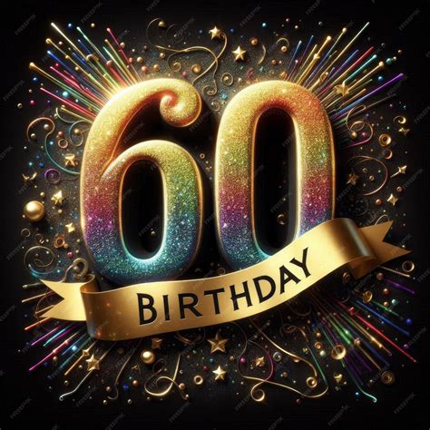 Colorful Celebration Graphic For A 60th Birthday With Sparkles And