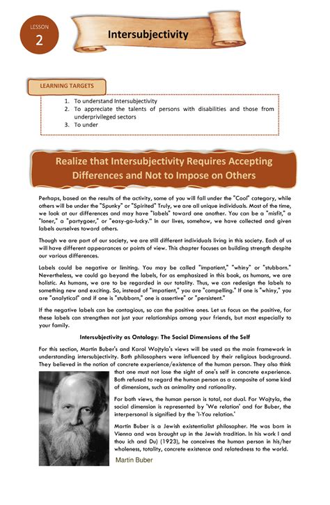 Lesson 2 Intersubjectivity To Understand Intersubjectivity To Appreciate The Talents Of