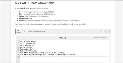 solved 5 7 lab create movie table create a movie table