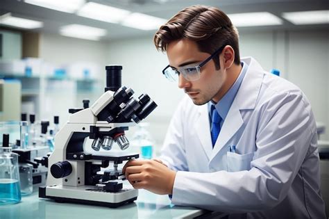 Premium Photo The Scientist Is Using Microscope In Analytical Laboratory