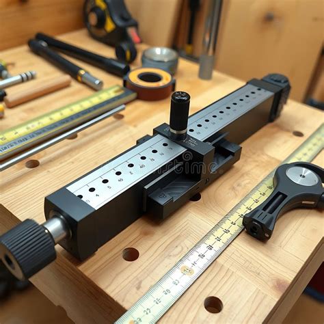 A Precision Alignment Tool Set On A Wooden Workbench Surrounded By