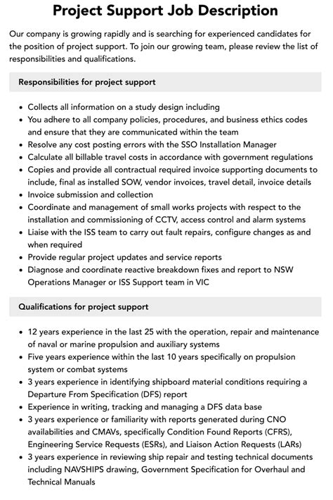 Project Support Job Description Velvet Jobs