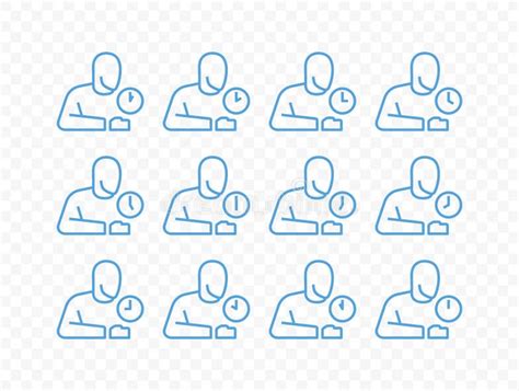outline person and horizontal analog clock notifying each hour icons